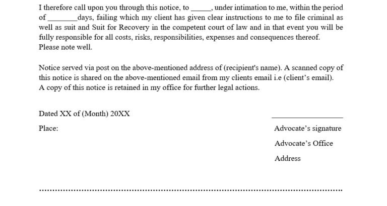 Draft of a Legal Notice